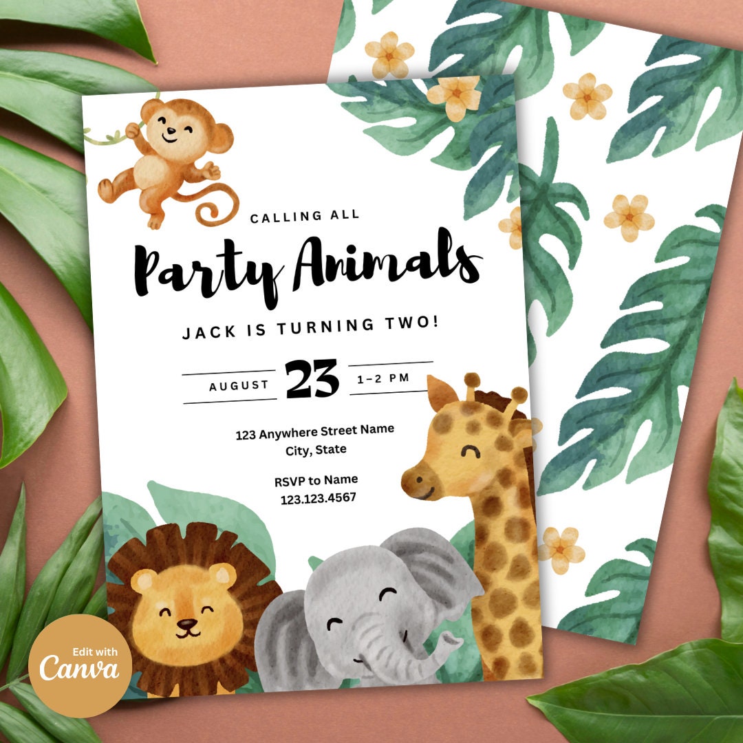 Zoo Animal Birthday Invitation: Safari Party Template (digital Download ...