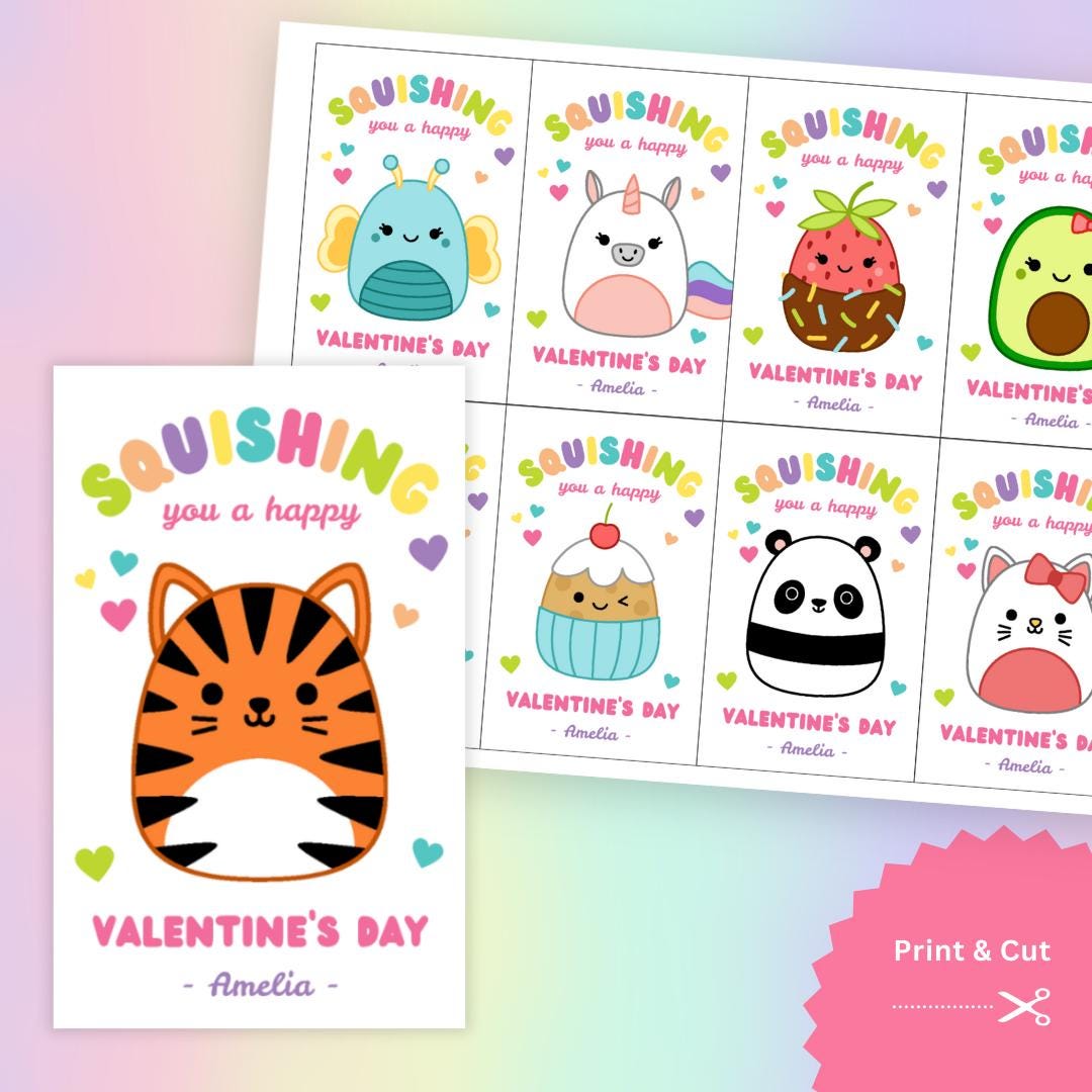 Squish Valentine Digital Download, Classroom Valentines, Valentine ...