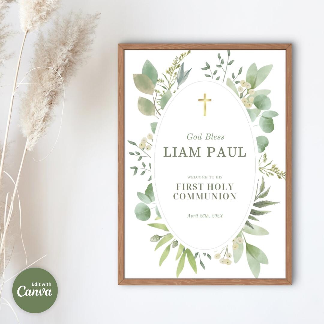 First Holy Communion Welcome Sign: Editable Floral Poster (24 X 36 In ...