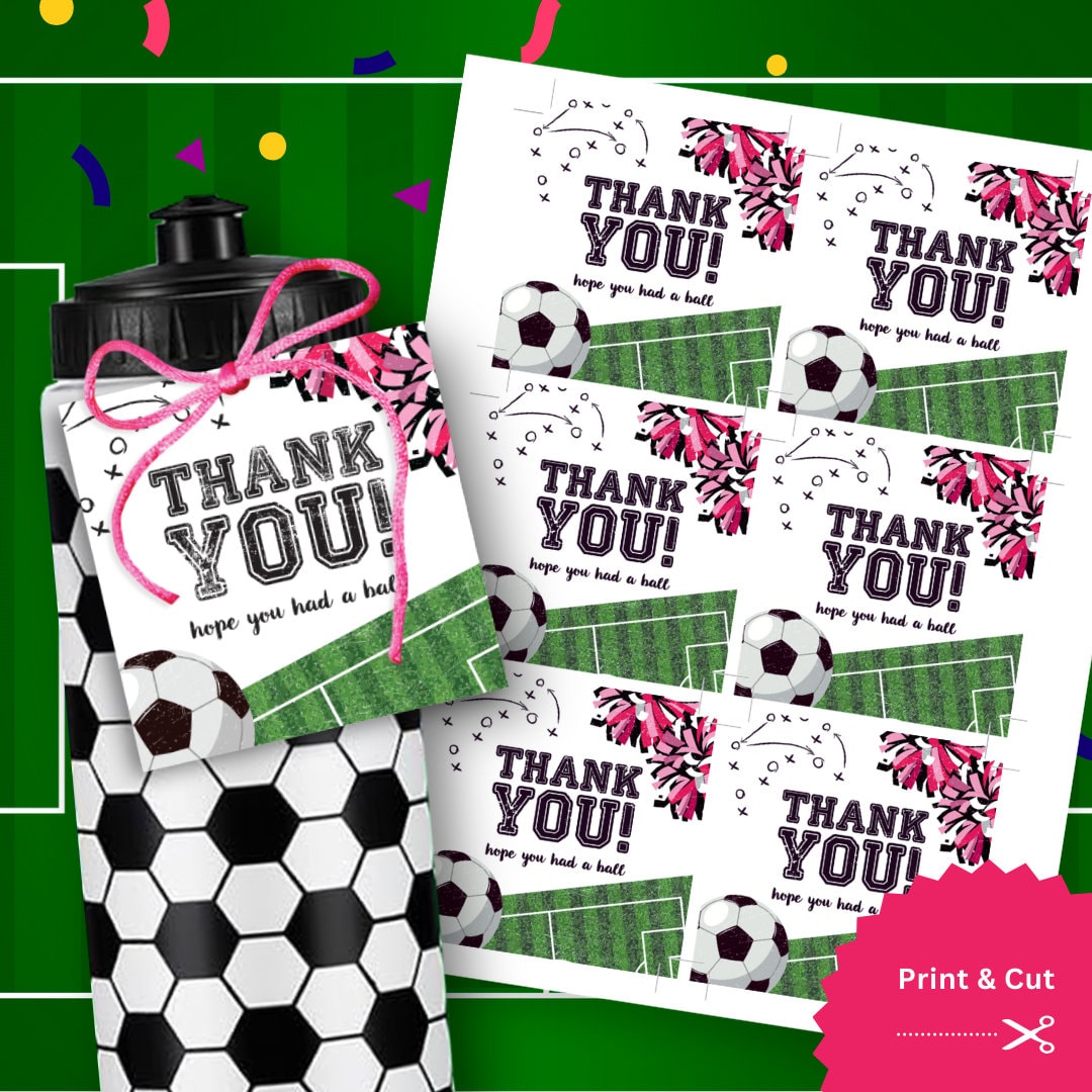 Soccer and Cheer Birthday Party Thank You Tags, Sibling Twin Birthday ...