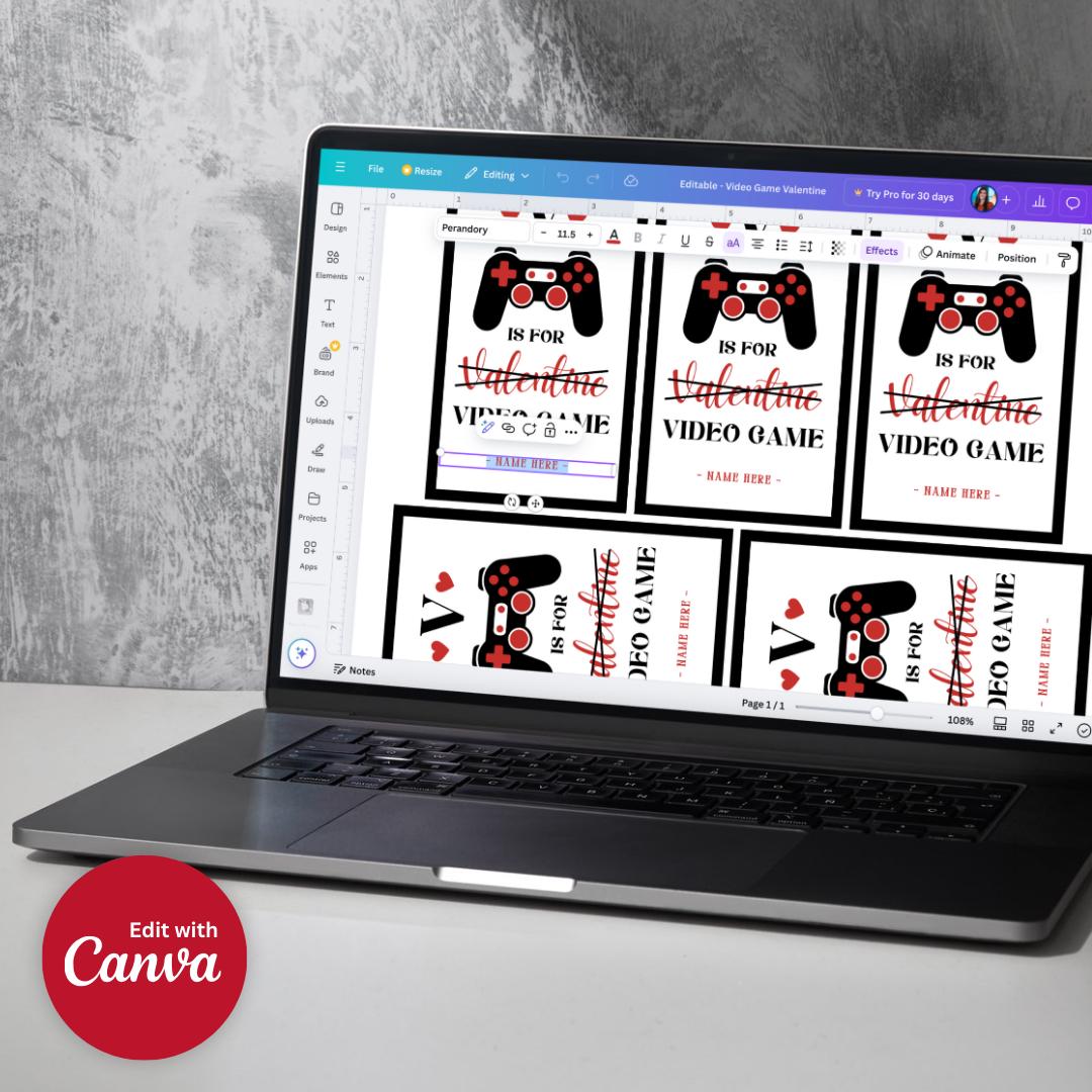 Video Game Valentines, Valentine Exchange, Video Game Card, Editable ...