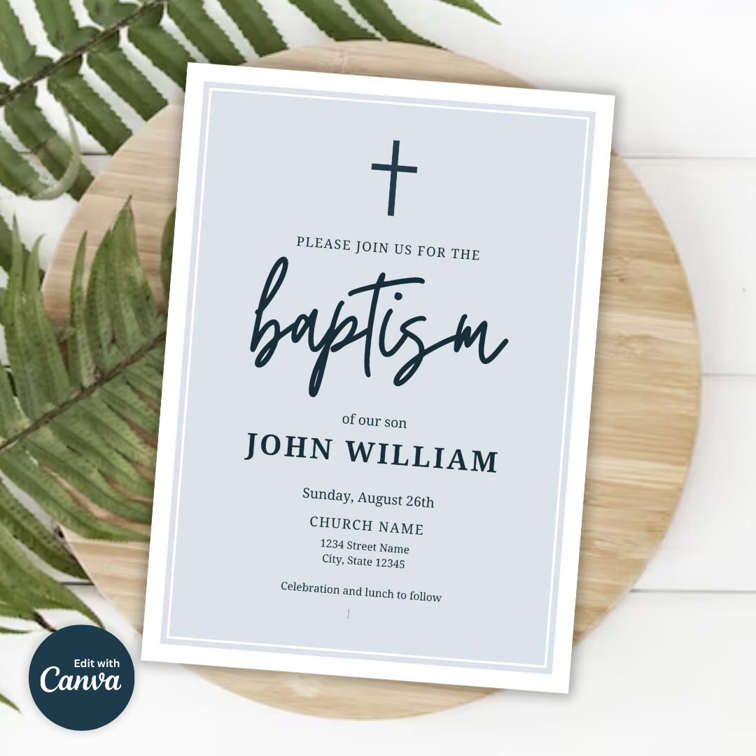Blue Baptism Invitation: Modern God Bless Template (editable) - Etsy