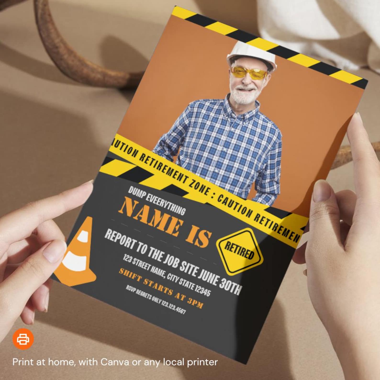 Construction Retirement Invitation: Editable Photo Party Invite (canva ...