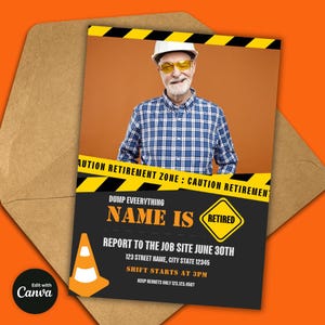 Construction Retirement Invitation: Editable Photo Party Invite (canva ...