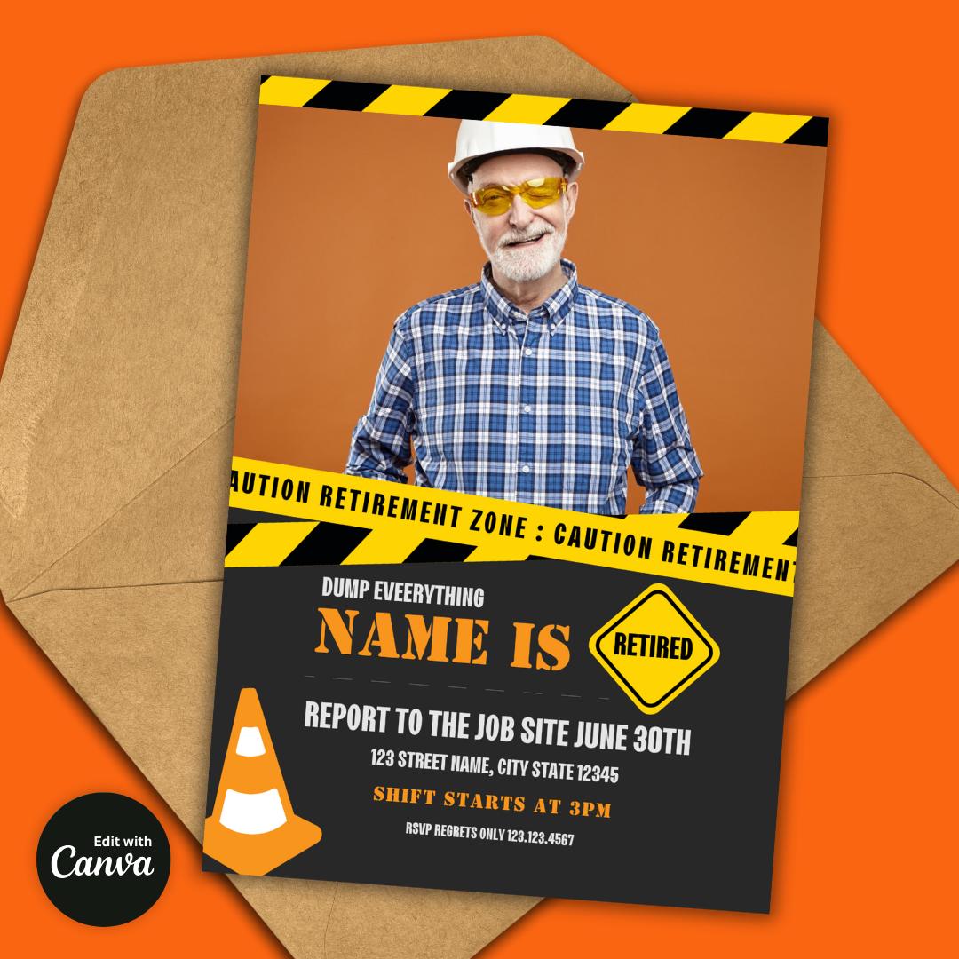 Construction Retirement Invitation: Editable Photo Party Invite (canva ...