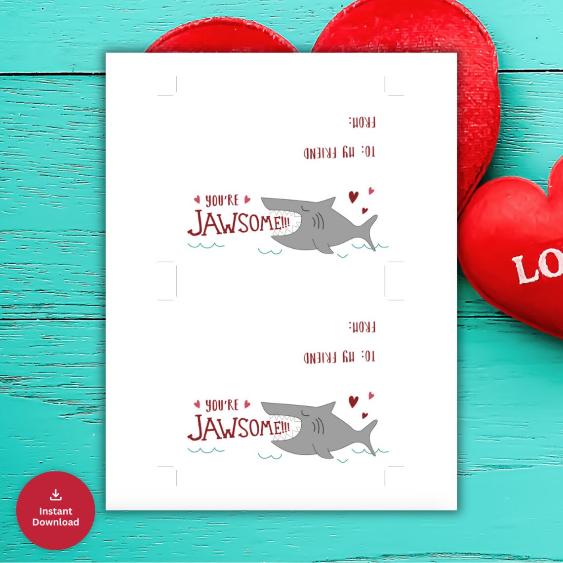Valentine Printable, Jawsome Shark Valentine's Day Card Instant ...