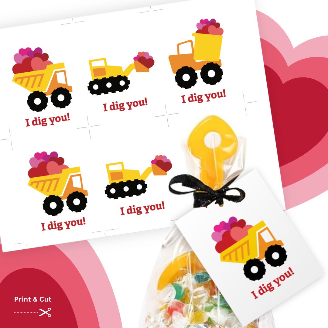 Valentine Printable, I Dig You Tractor Valentine's Day Card, Instant ...