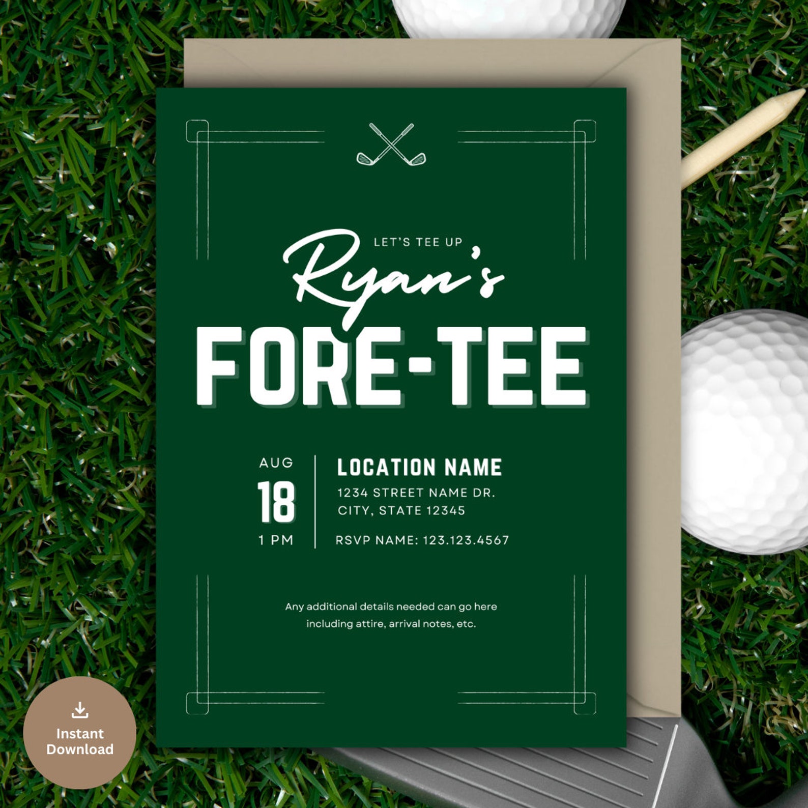 Fore Tee Golf Party Invitation, 40th Golf Birthday Par-tee Editable ...