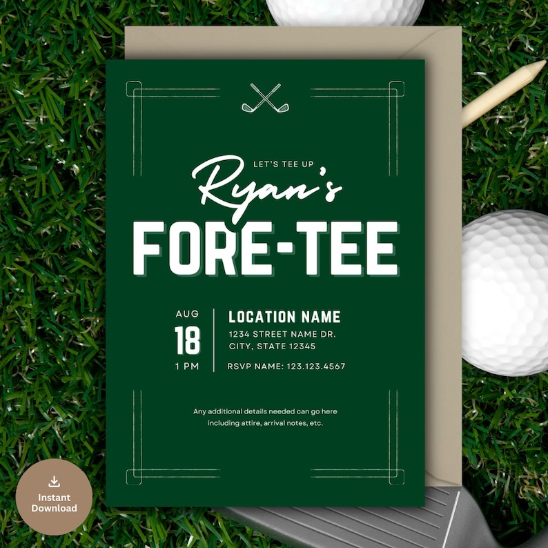 Fore Tee Golf Party Invitation, 40th Golf Birthday Par-tee Editable ...