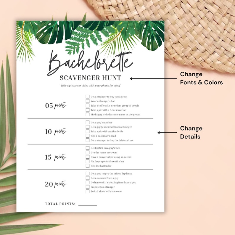 Tropical Bachelorette Scavenger Hunt, Editable Bachelorette Scavenger ...