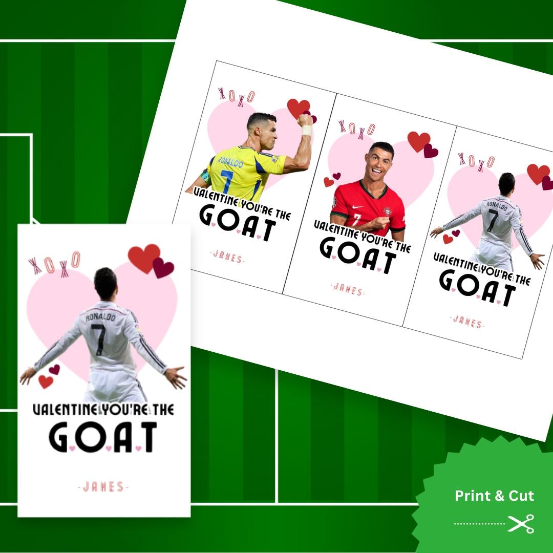 Valentine Printable, Ronaldo Soccer Valentine's Day Card, Instant ...