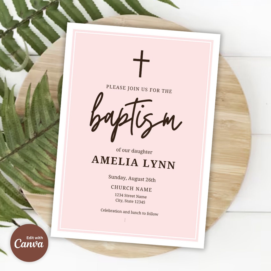Pink Baptism Invitation Template: Editable Girl Christening (digital ...