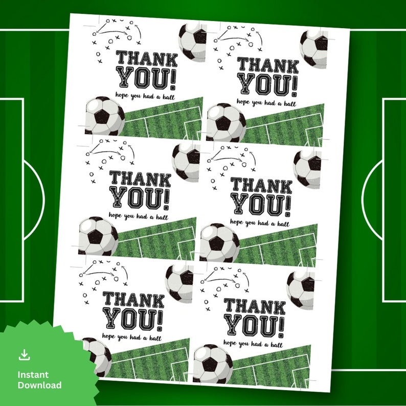 Soccer Birthday Thank You Tags: Party Favor Printables (PDF) - Etsy