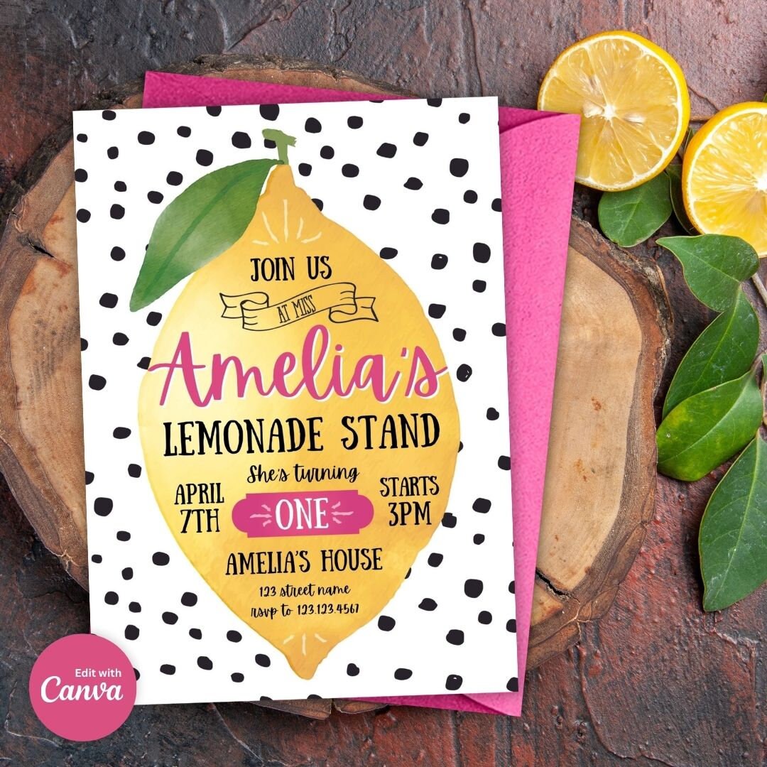 Lemonade Stand Birthday Party Invitation, Pink Lemonade Party Editable ...