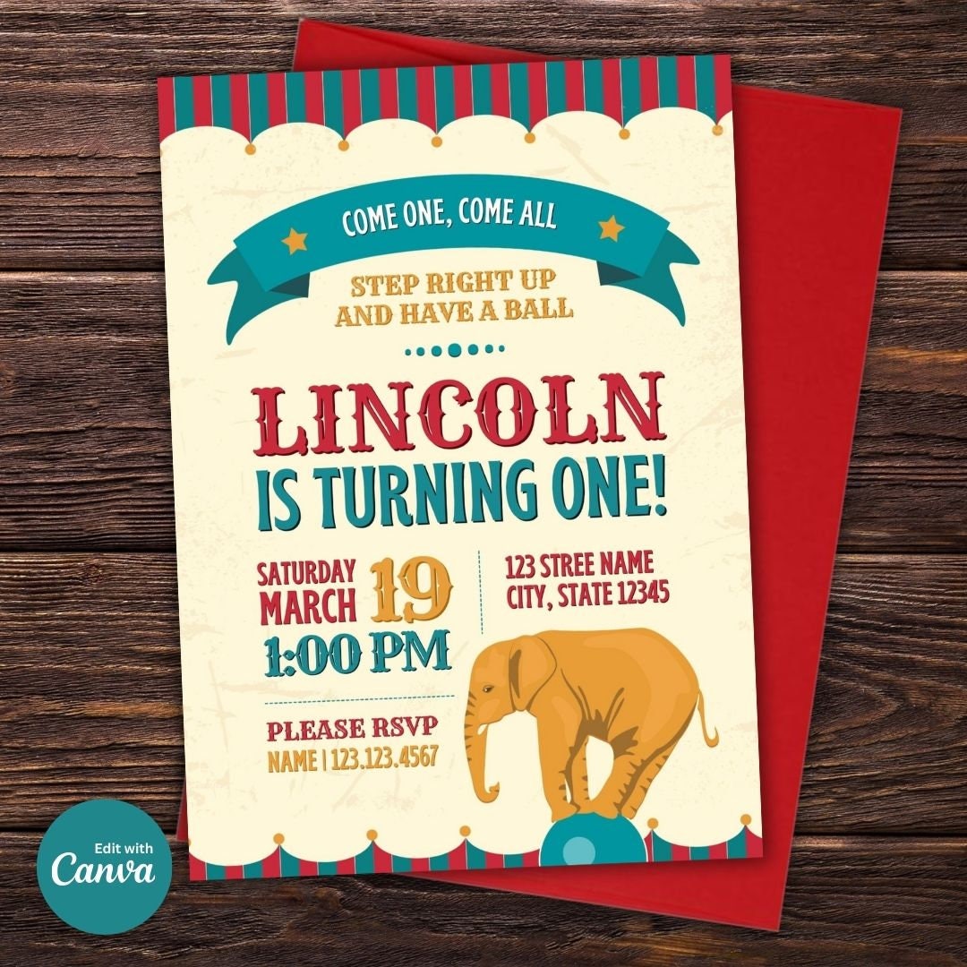 Circus Editable Birthday Invitation Template, Carnival Birthday Party ...