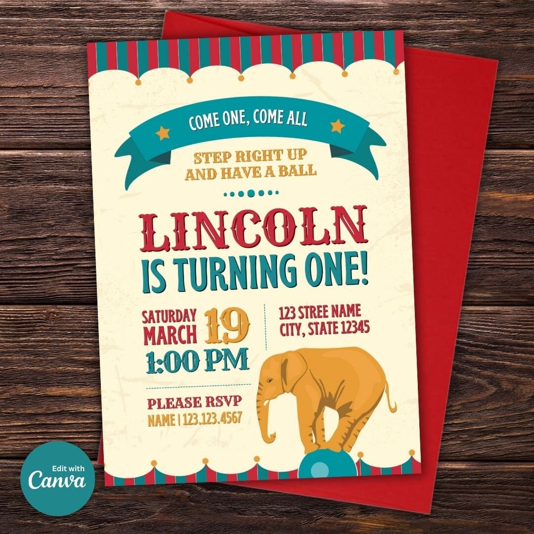 Circus Editable Birthday Invitation Template, Carnival Birthday Party ...