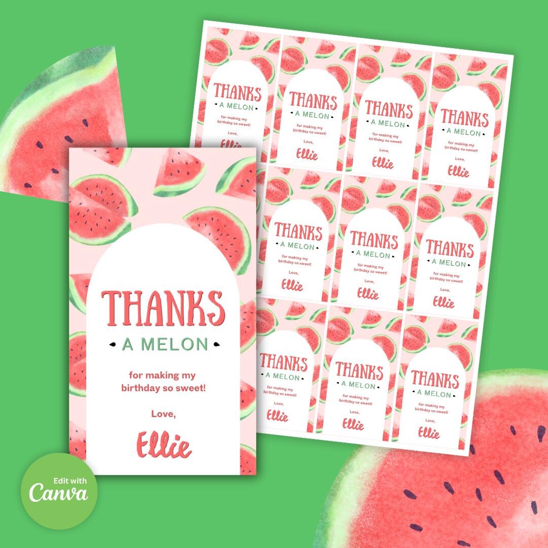 Watermelon First Birthday Thank You Tag: Editable Template (digital ...