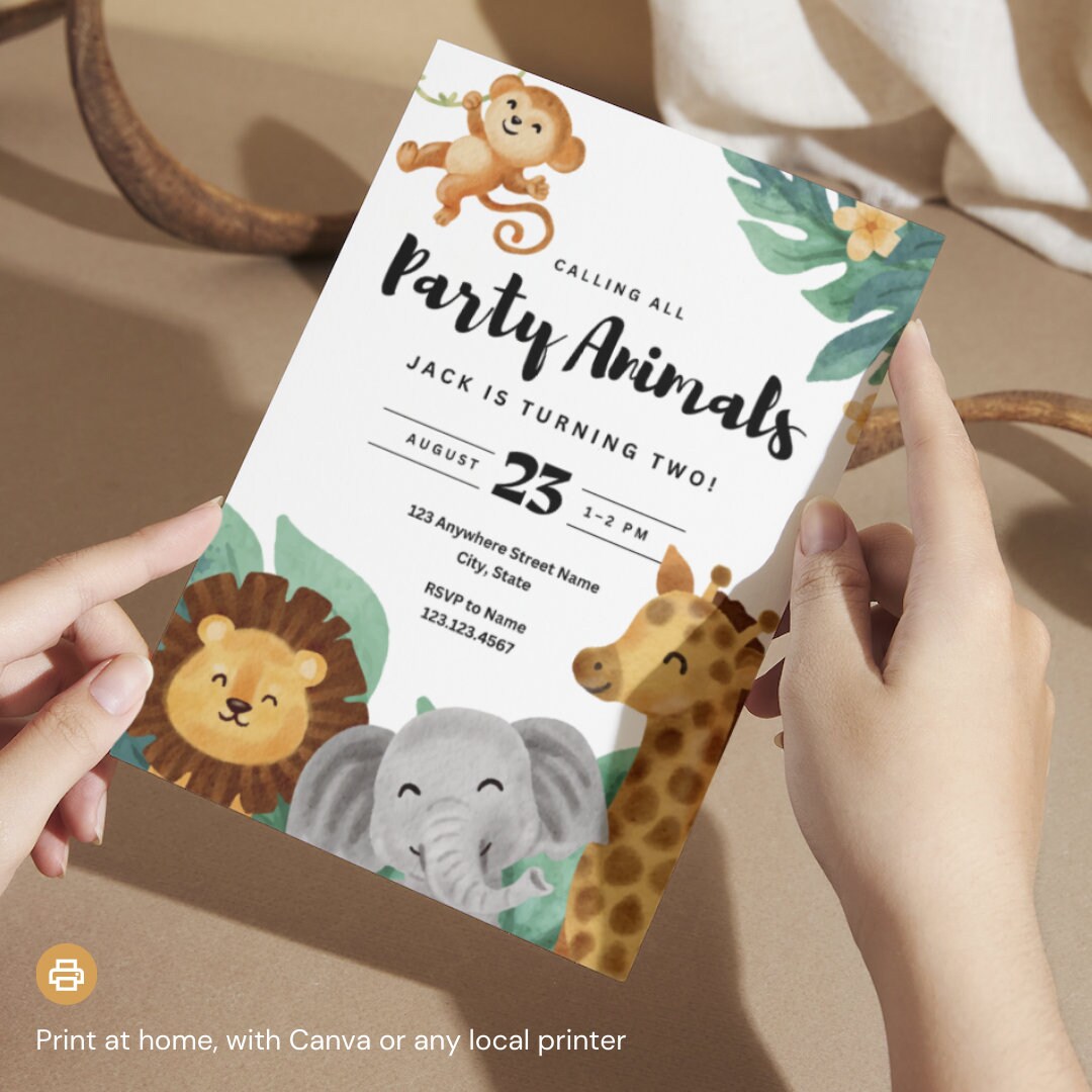 Zoo Animal Editable Birthday Party Invitation, Jungle Birthday Instant ...