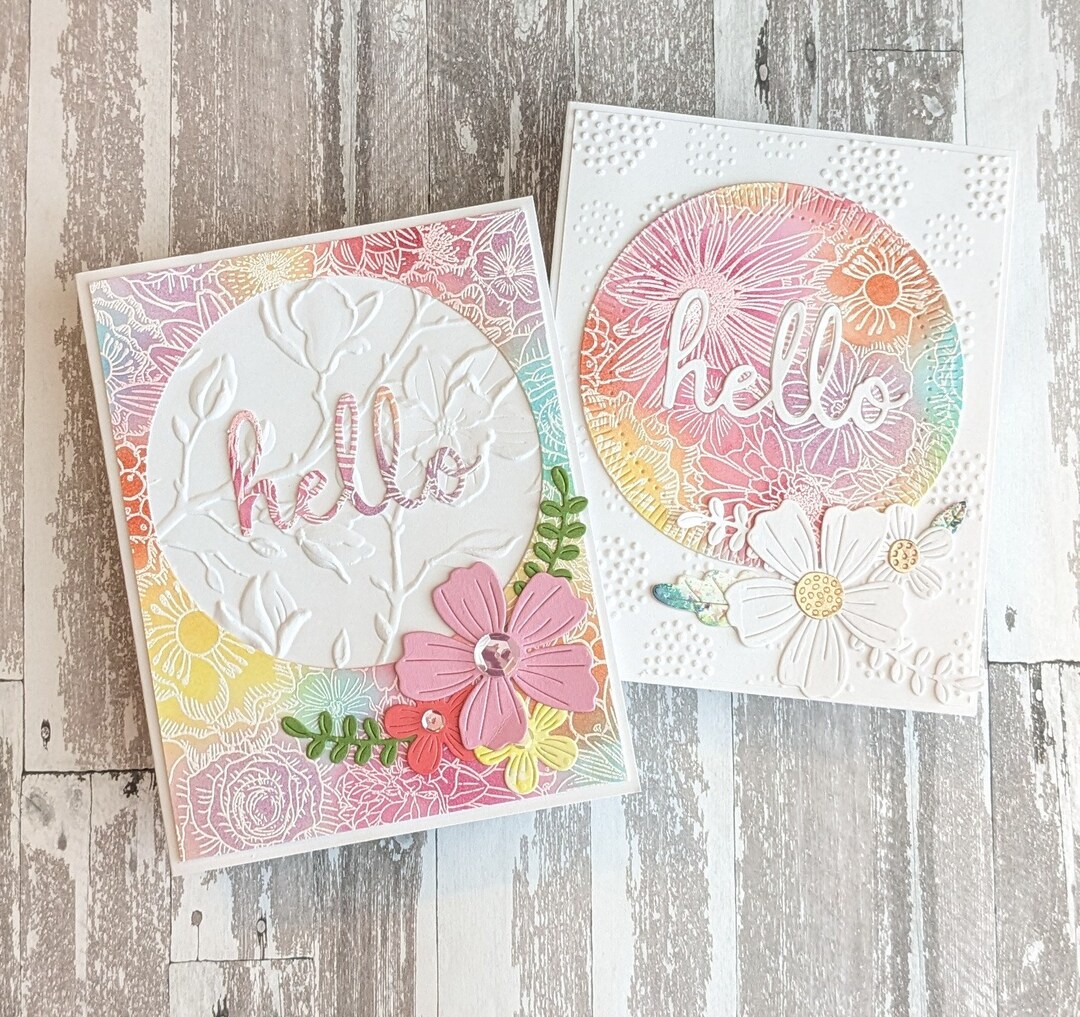 Set of 2 "hello" Cards, Floral Cards, Flowers Cards, Colorful Cards ...