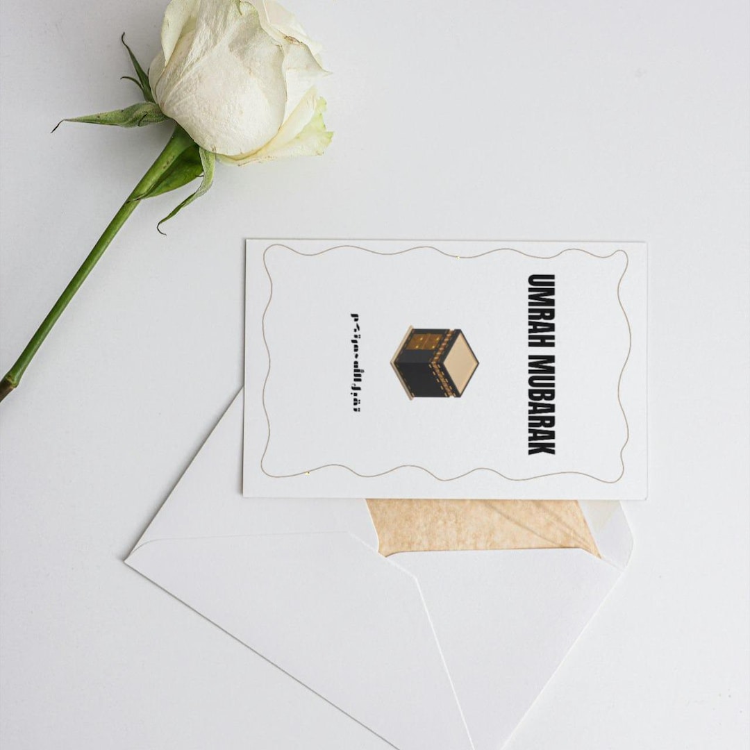 Umrah Mubarak Greeting Card 3D Kaaba Art Arabic Mabrook Dua Minimalist ...