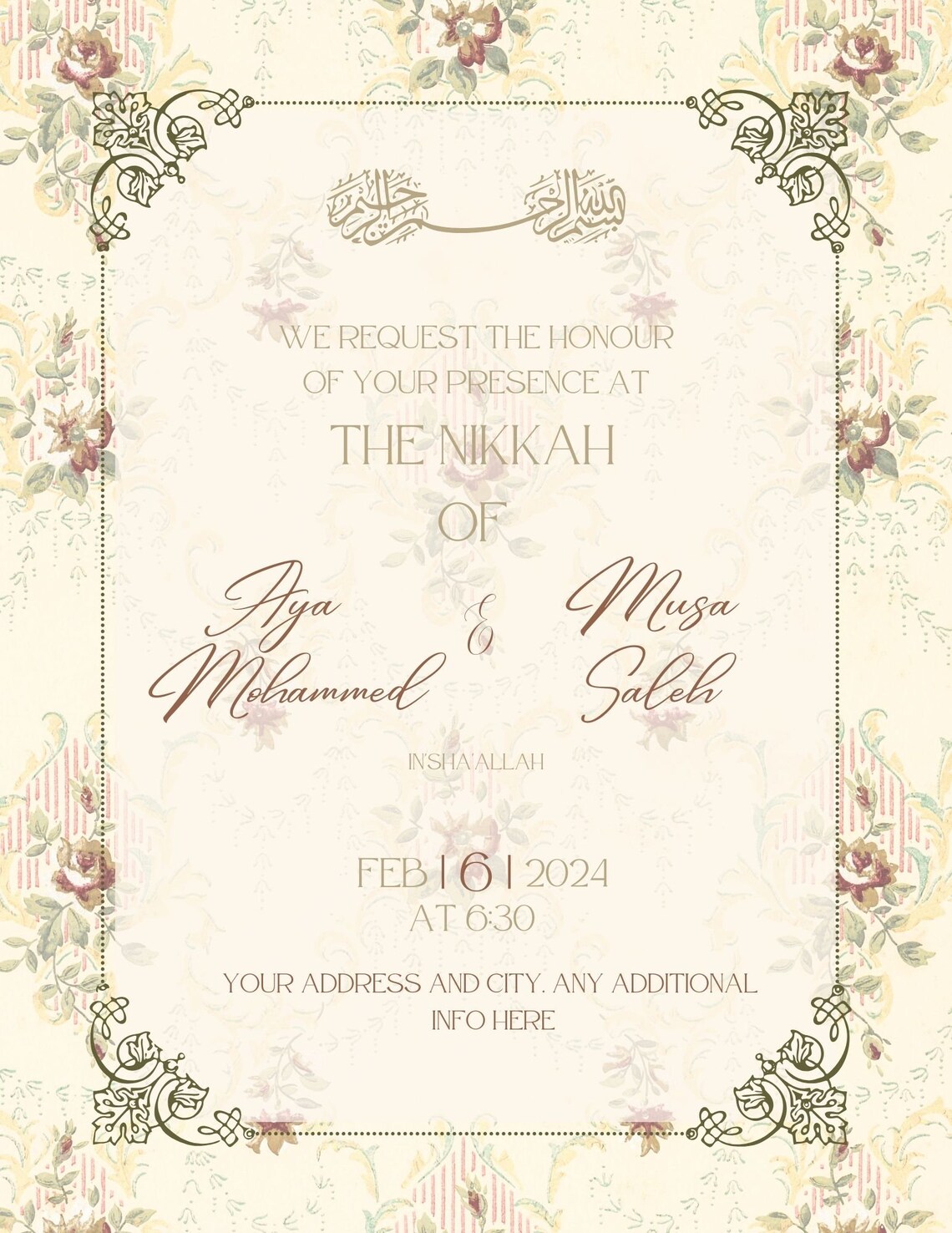 Editable Nikkah Invitation Template Wedding Islamic Vintage Styled ...