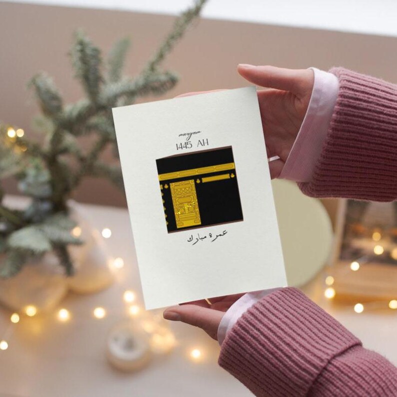 Editable Umrah Mubarak Greeting Card Islamic Gift Template Custom Omra ...