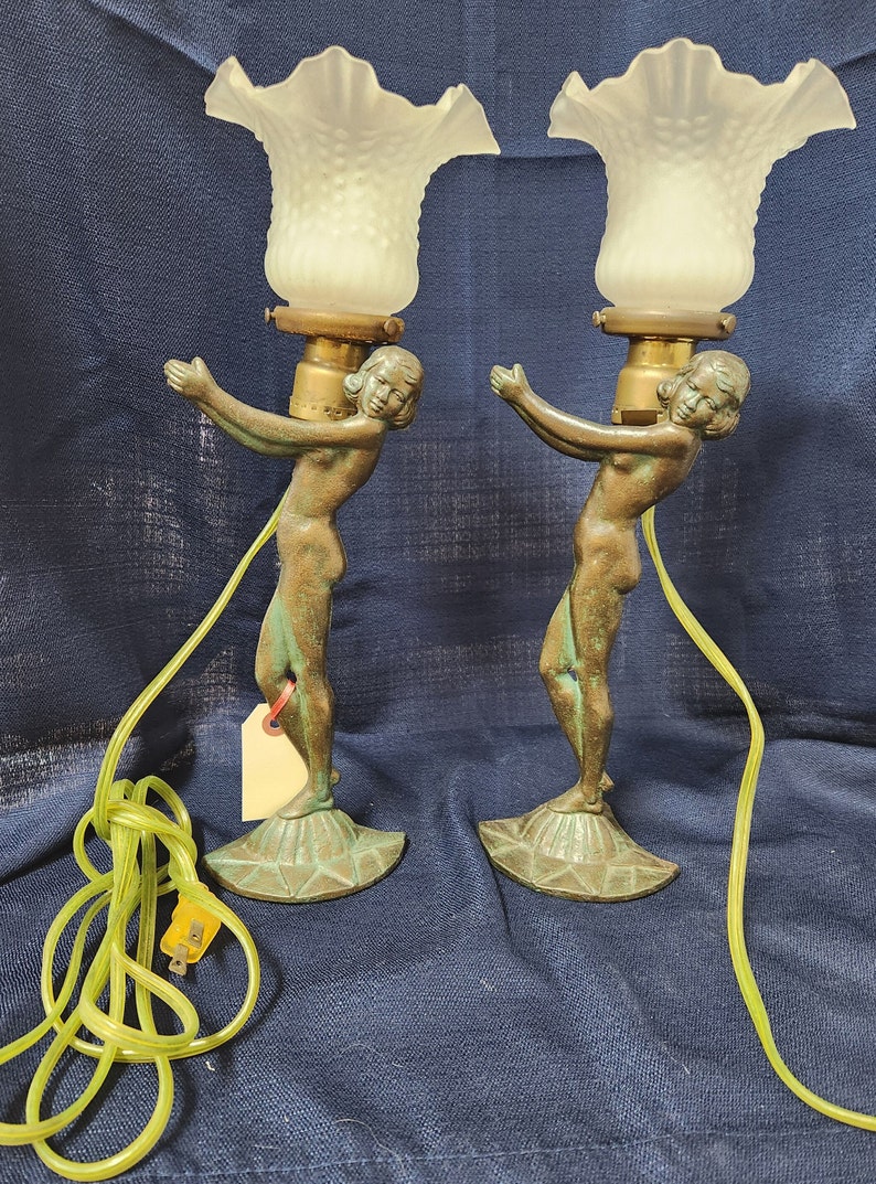 Antique Pair of Art Deco Lady Table Lamps - Etsy