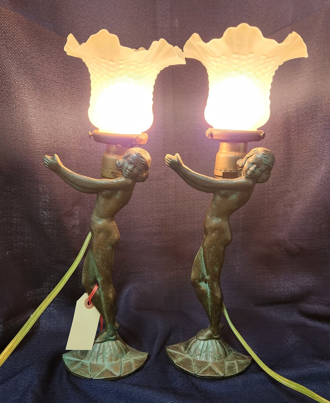 Antique Pair of Art Deco Lady Table Lamps - Etsy