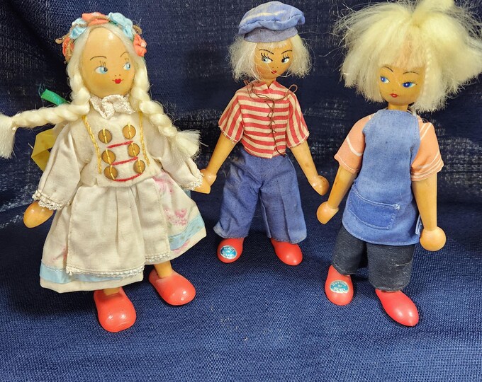Vintage Polish Peg Dolls 6–7" Folk Wooden Dolls With Traditional ...