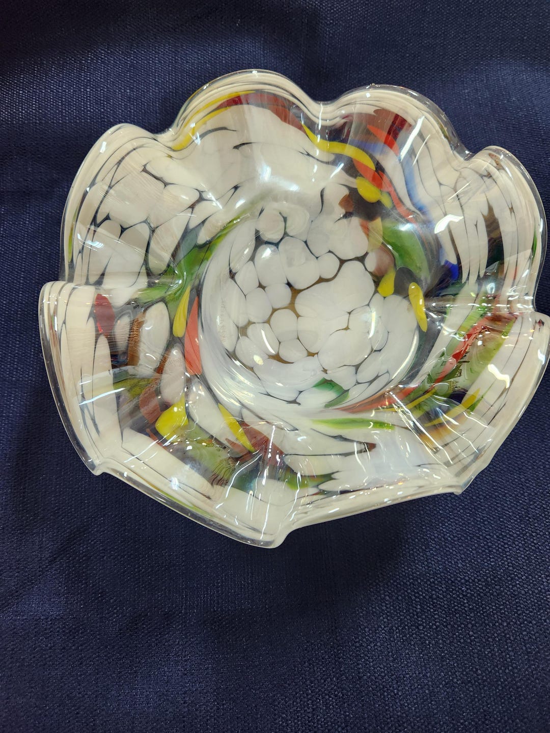 Vintage Murano Ruffle Edge Multi Color Glass Bowl - Etsy