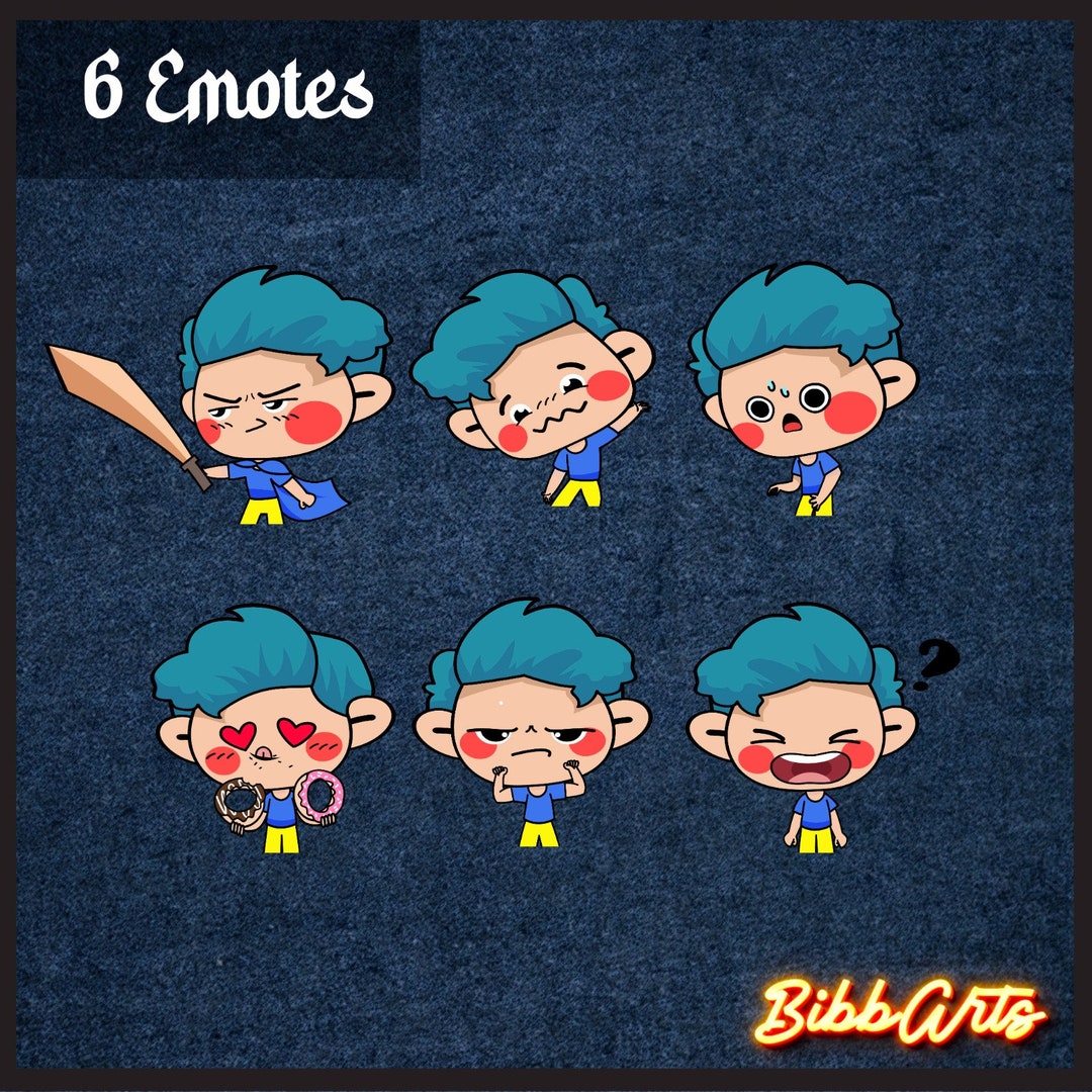 Whimsical Blue Hair Emotes: Perfect for Streamers Expressive Cartoon ...
