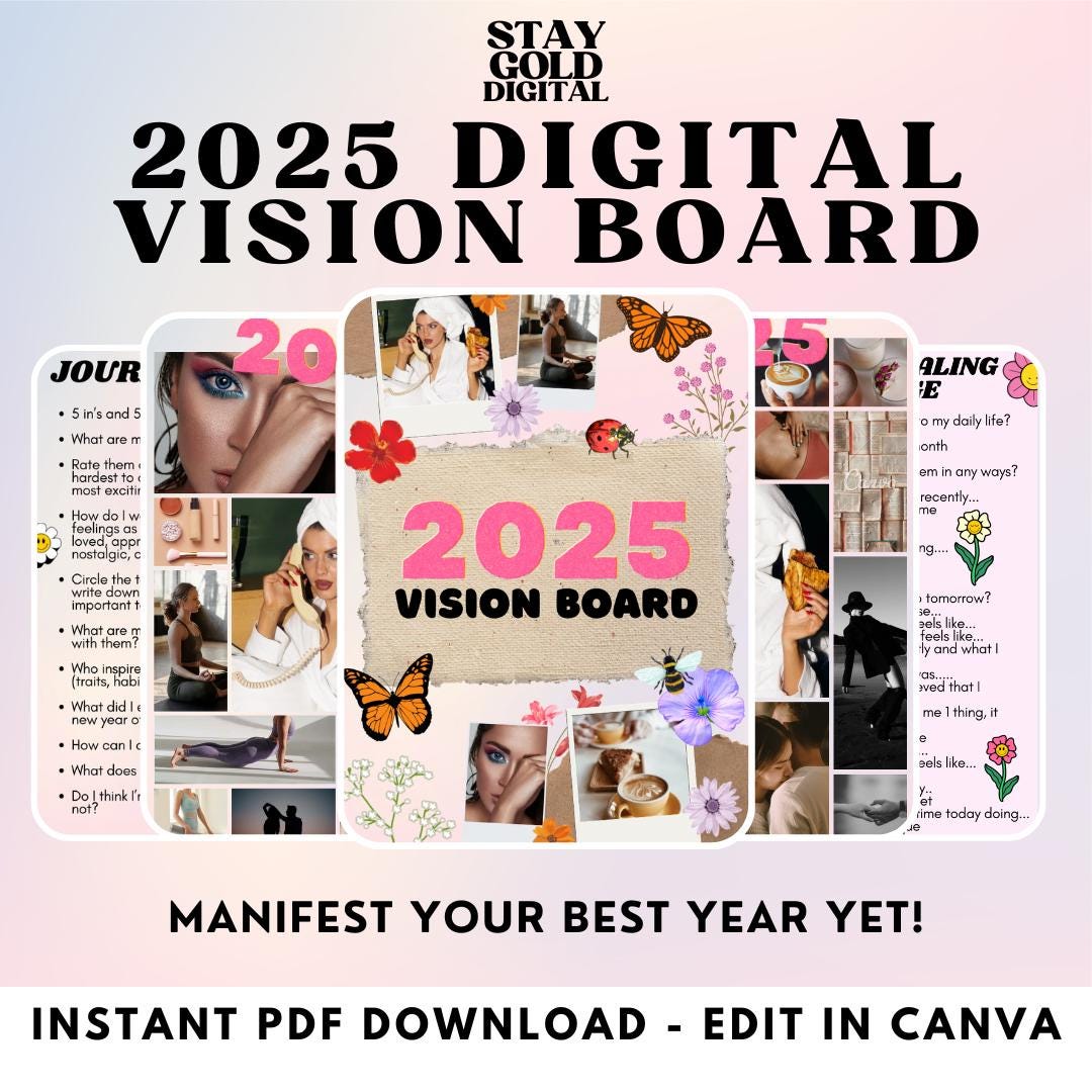 QUADRO DE VISÃO 2025 Modelo interativo do Canva para planejar metas e ...