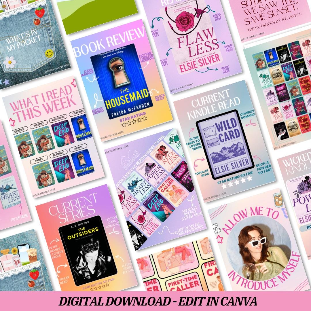 Aesthetic Bookish Instagram Template Bundle | Social Media Booksta ...