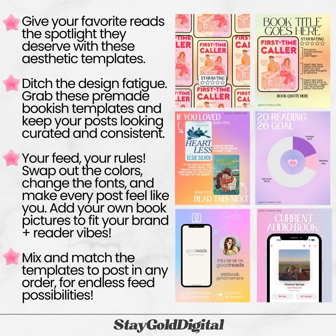 Aesthetic Bookish Instagram Template Bundle | Social Media Booksta ...