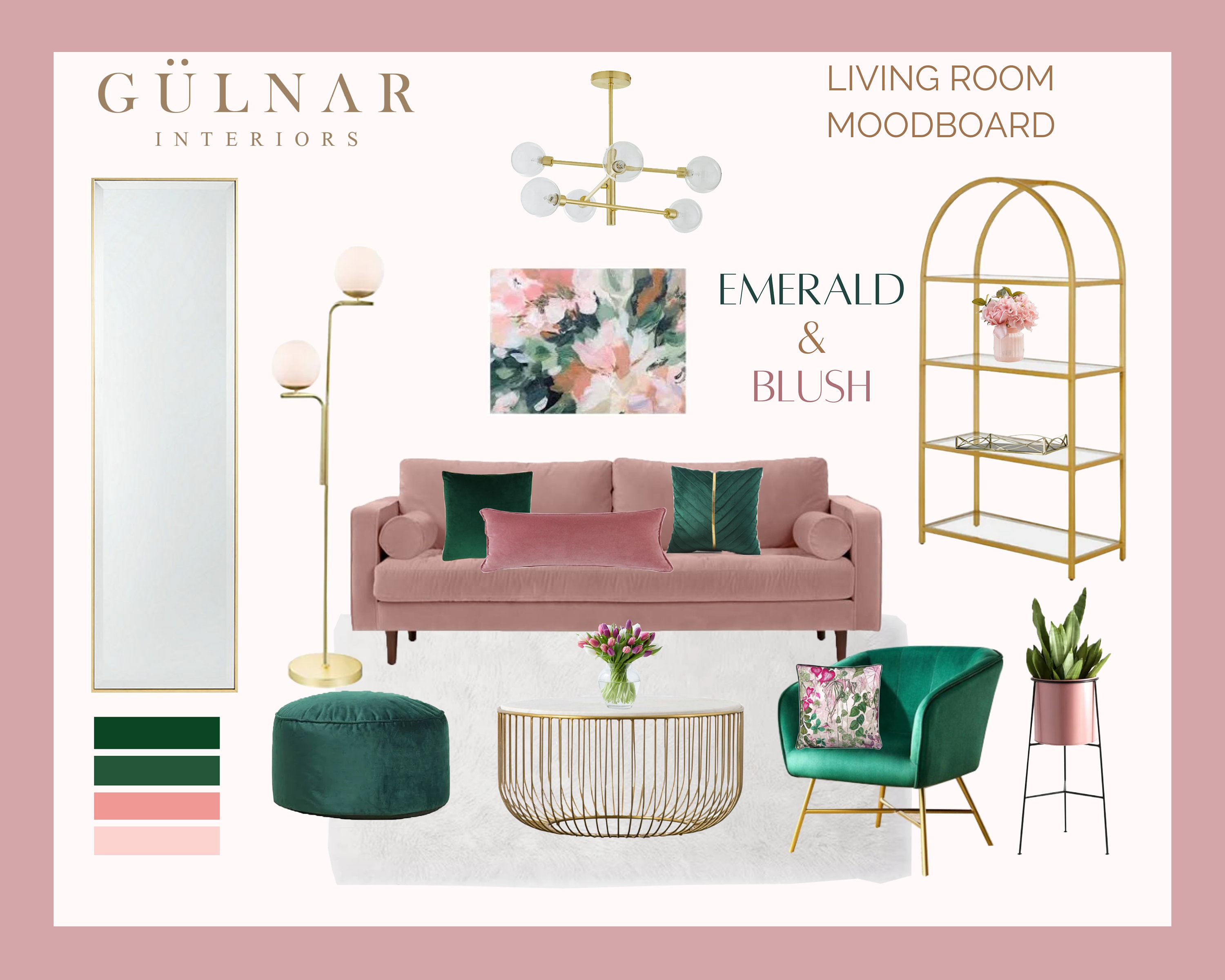 Emerald & Blush Glam Mood Board| Neutral | Readymade Mood Board ...