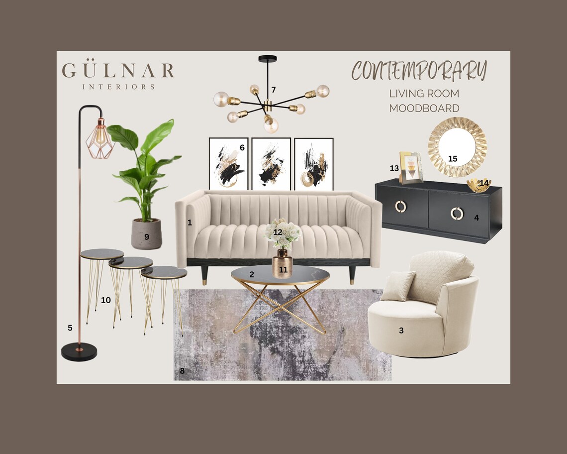 Contemporary Living Room Mood Board (ready to Buy Shopping List With ...