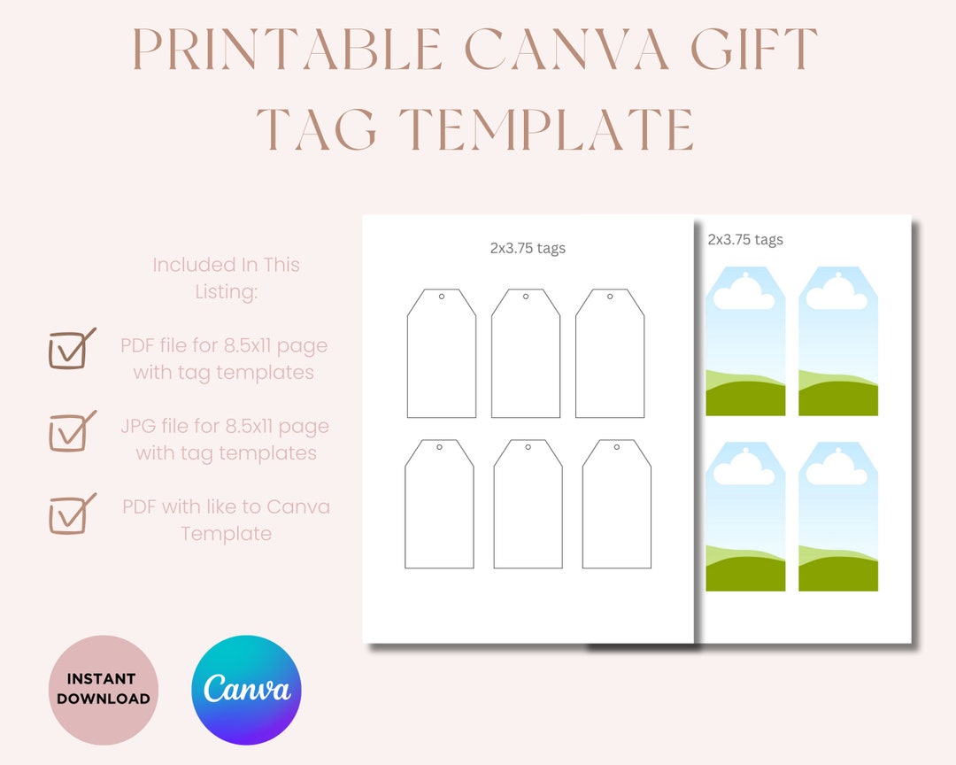 Printable Canva Tag Templates, Blank Gift Tag Templates 2x3.5 Inch ...