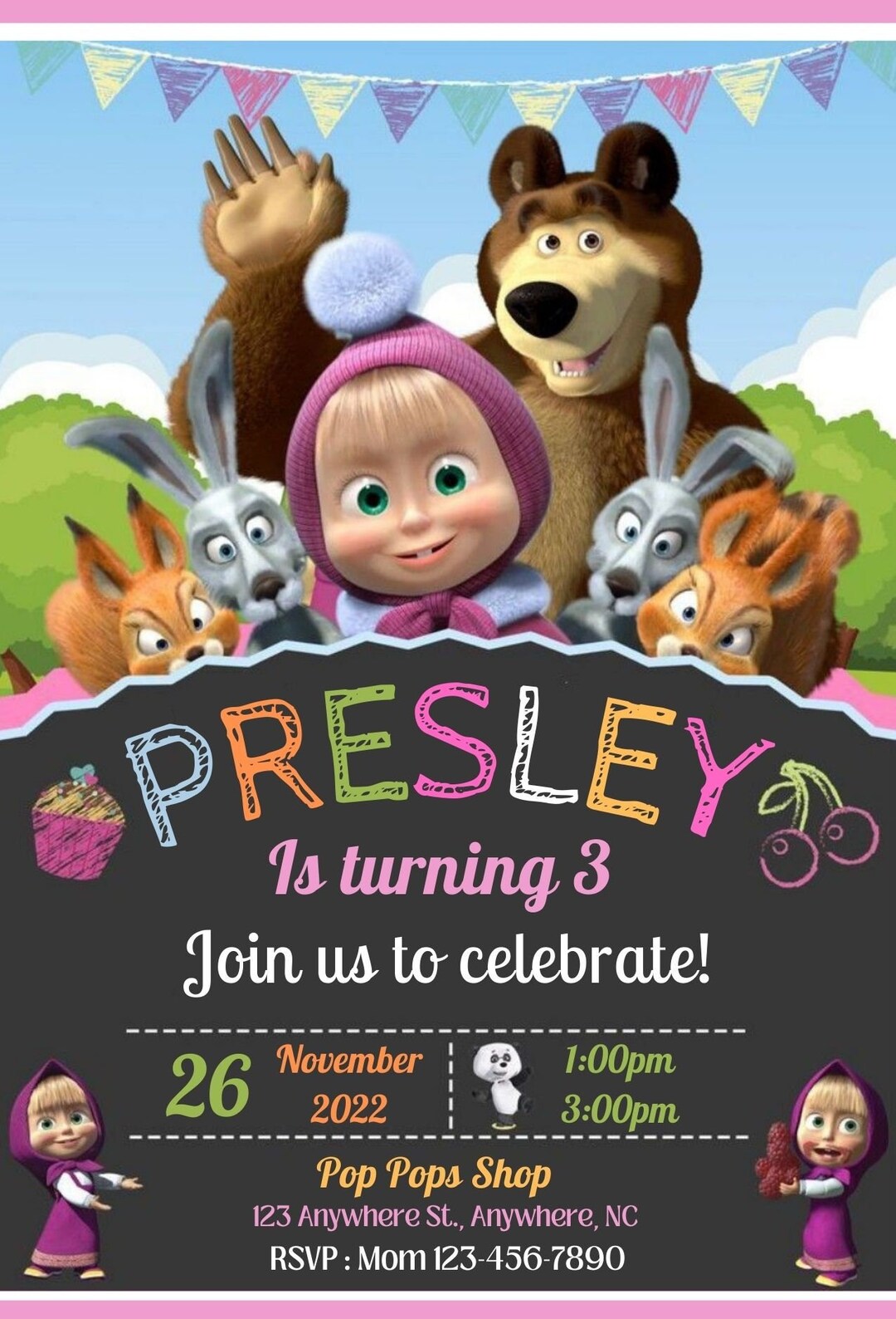 Masha and the Bear Invitation - Etsy