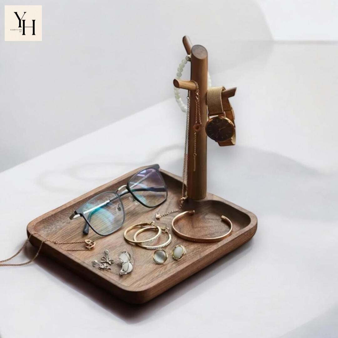 Handcrafted Real Acacia Wood Key Tray Holder Bamboo Tree Design ...