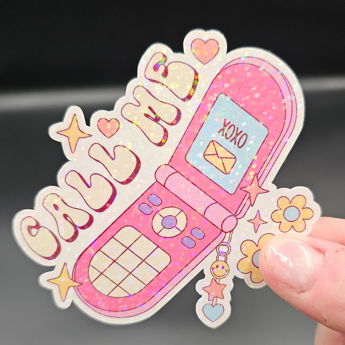 Y2K 90s Cartoon Flip Phone Sticker Retro Matte Vinyl Decal Pink Call Me ...