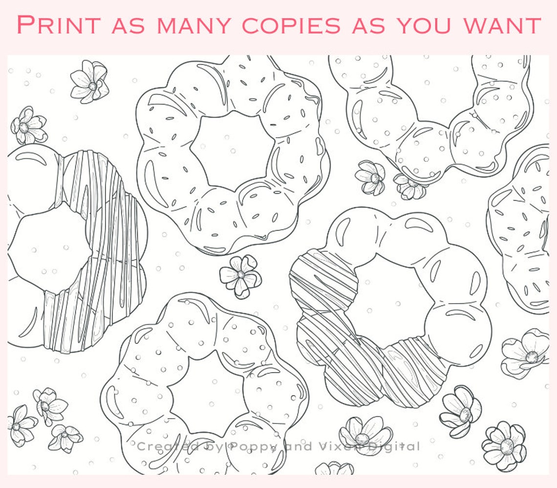 Mochi Donut Coloring Page Adult Coloring Page Kawaii Coloring Book ...