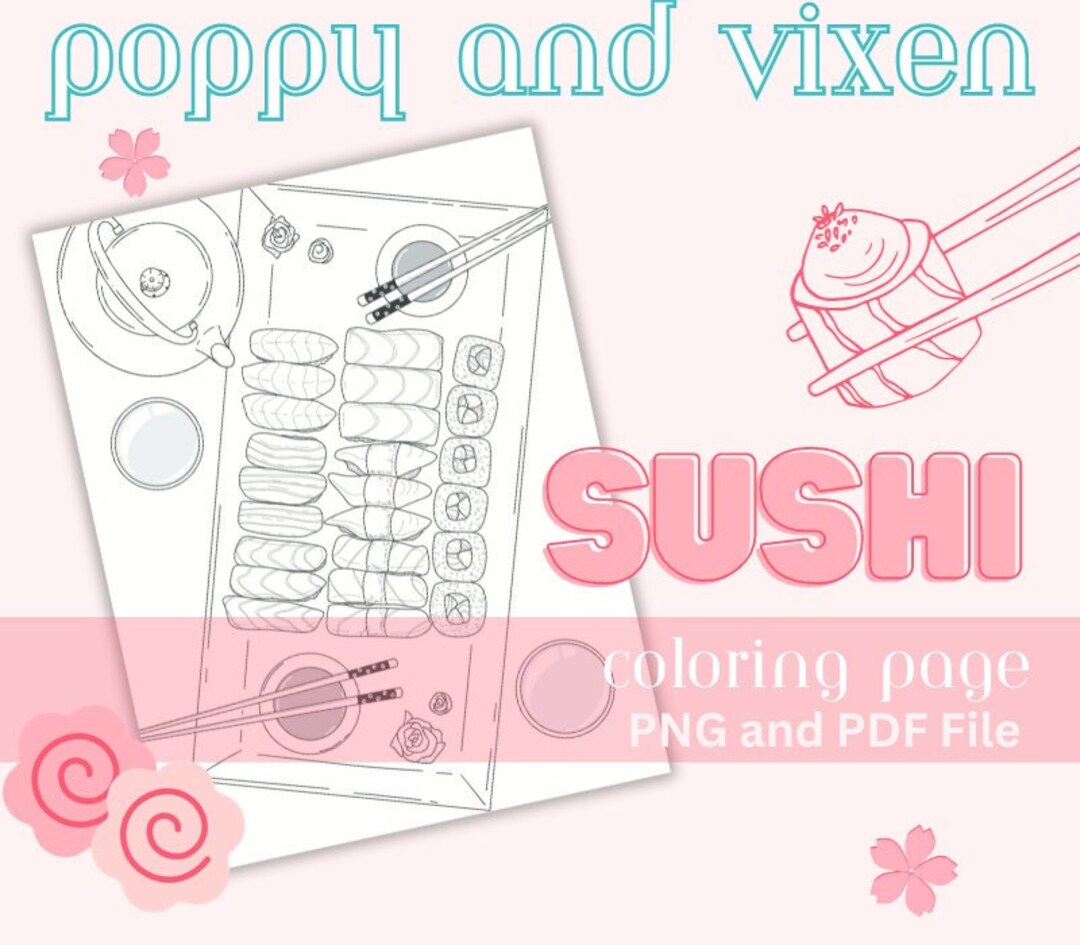 Sushi Coloring Page Adult Coloring Page Kawaii Coloring Book Printable ...