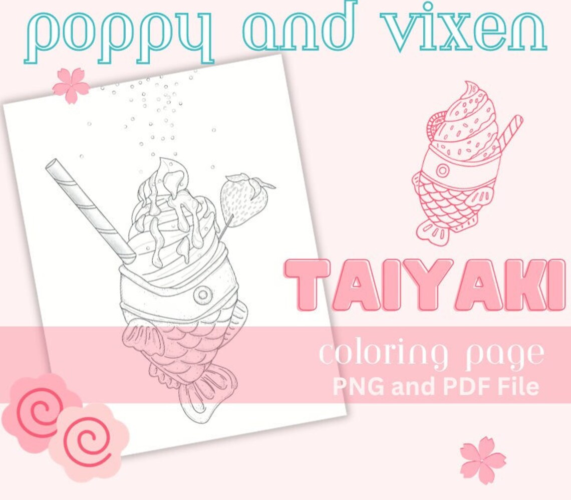 Taiyaki Coloring Page Adult Coloring Page Kawaii Coloring Book ...