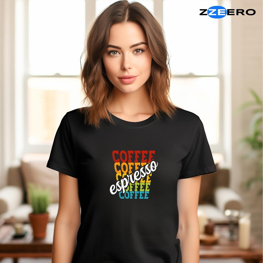 Coffee Espresso T-shirt With a Colorful Cup, Caligram Coffe Tshirt ...