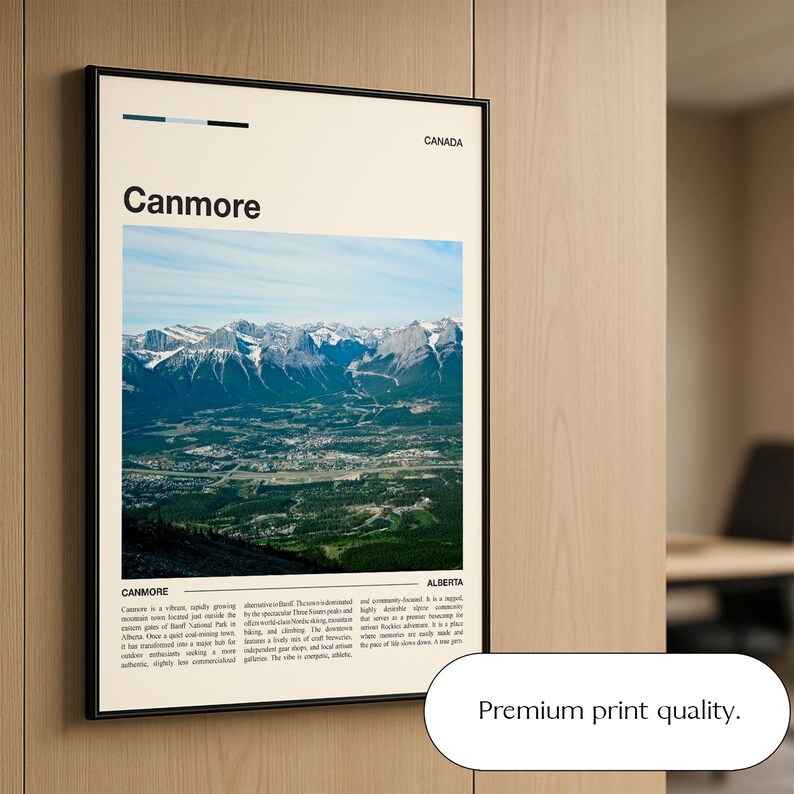 Canmore Alberta Travel Poster - Rocky Mountains and Three Sisters Peaks ...