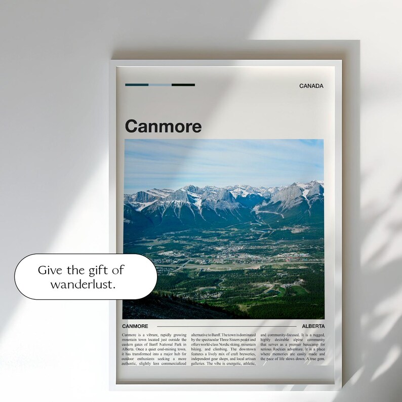 Canmore Alberta Travel Poster - Rocky Mountains and Three Sisters Peaks ...