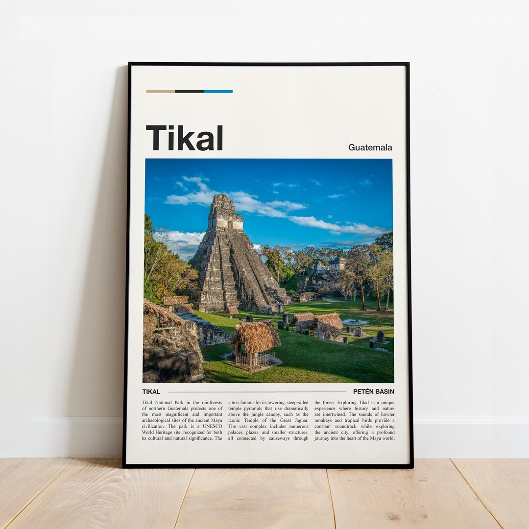 Tikal National Park Travel Print – Minimalist Modern Poster for Home or ...