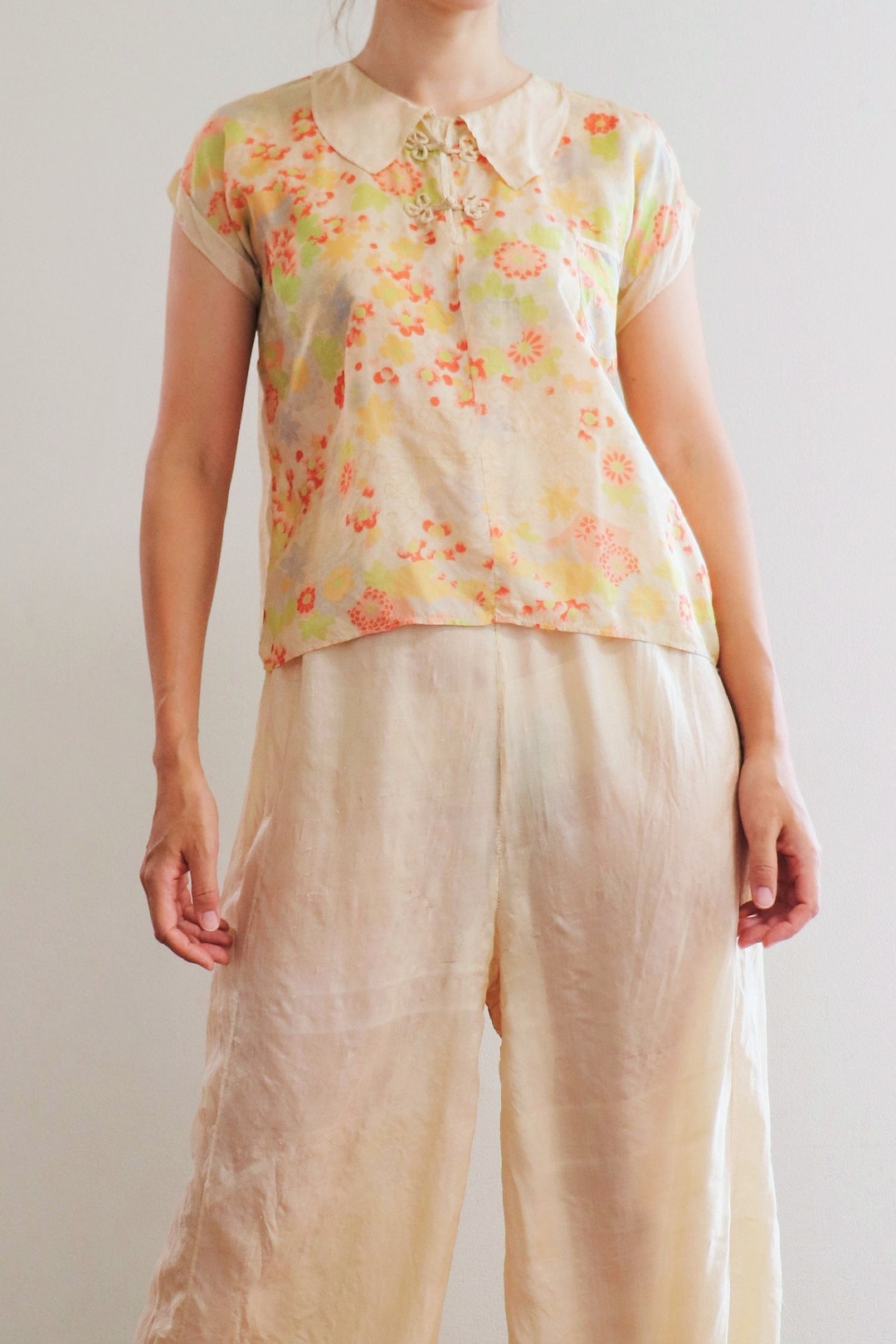 Antique 1920s Pongee Raw Silk Pajamas Set - Etsy
