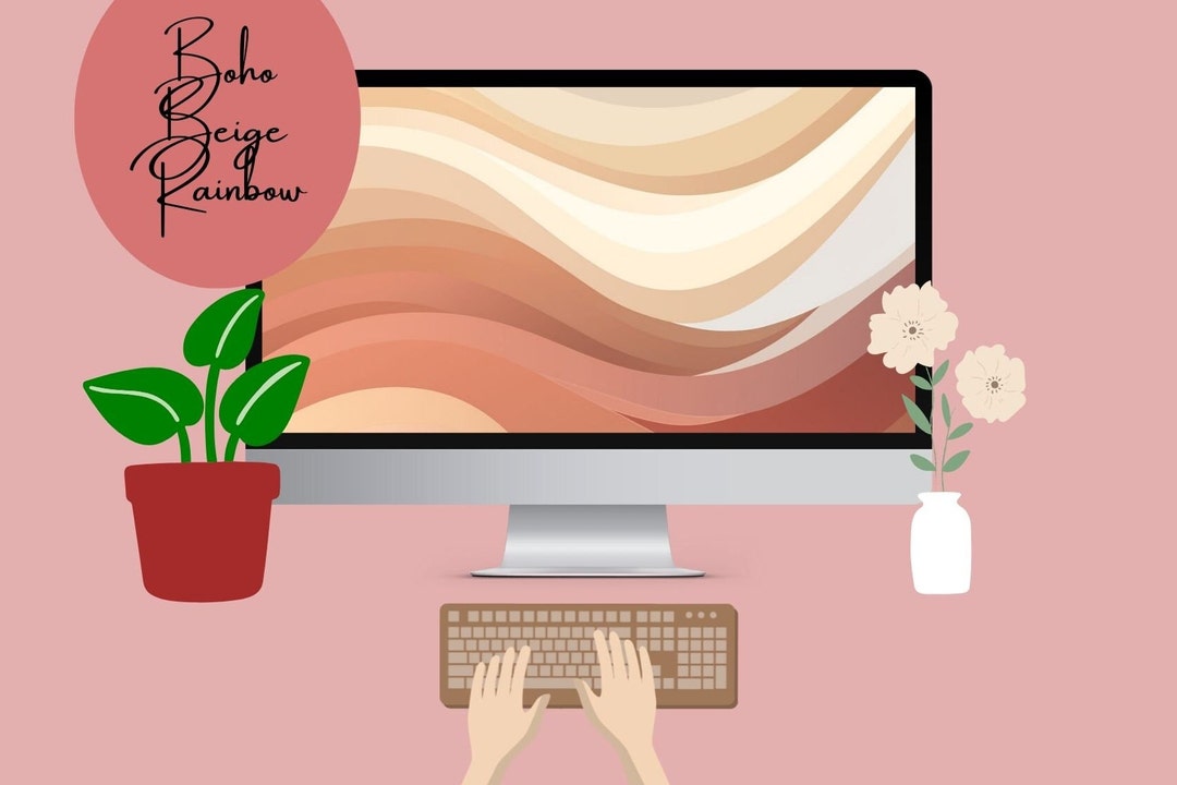 Boho Desktop Wallpaper | Simple Minimalist Background Beige Squiggly ...
