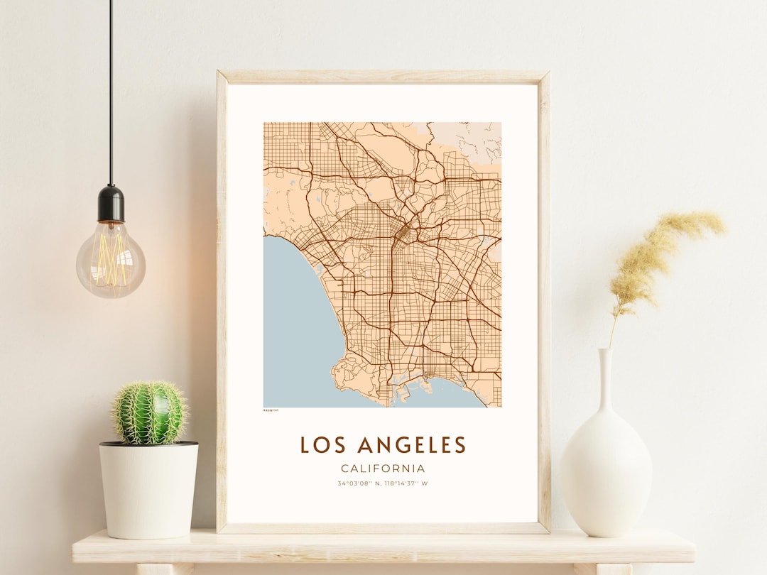 LOS ANGELES City Map, Digital Wall Art, Vintage Map Poster, Poster of ...